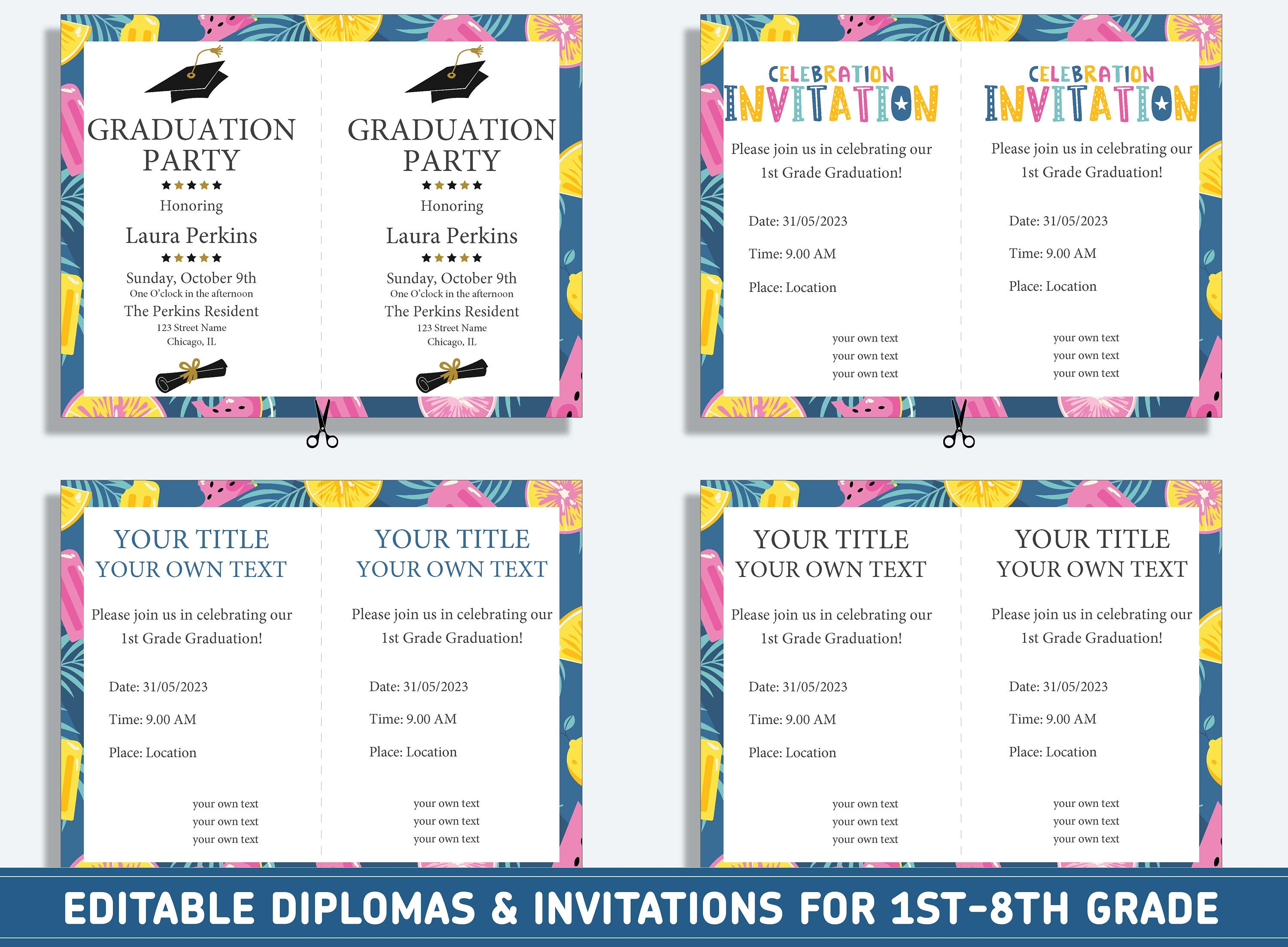 Editable 3rd Grade Awards, 1st to 8th Grade Diploma, Certificate of ...