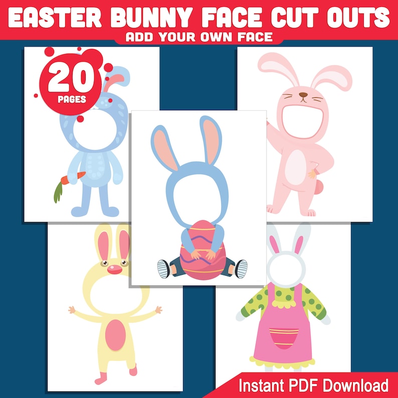 Printable Easter Bunny Face Cut Out Templates, Fun DIY Photo Craft, Add ...
