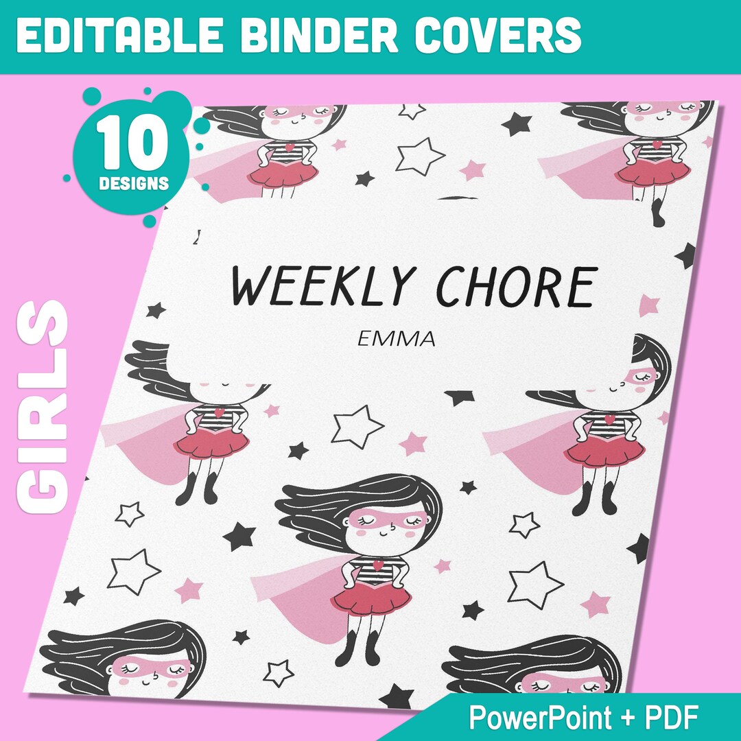 10 Editable Girls Binder Covers, Includes 1", 1.5", 2" Spines ...