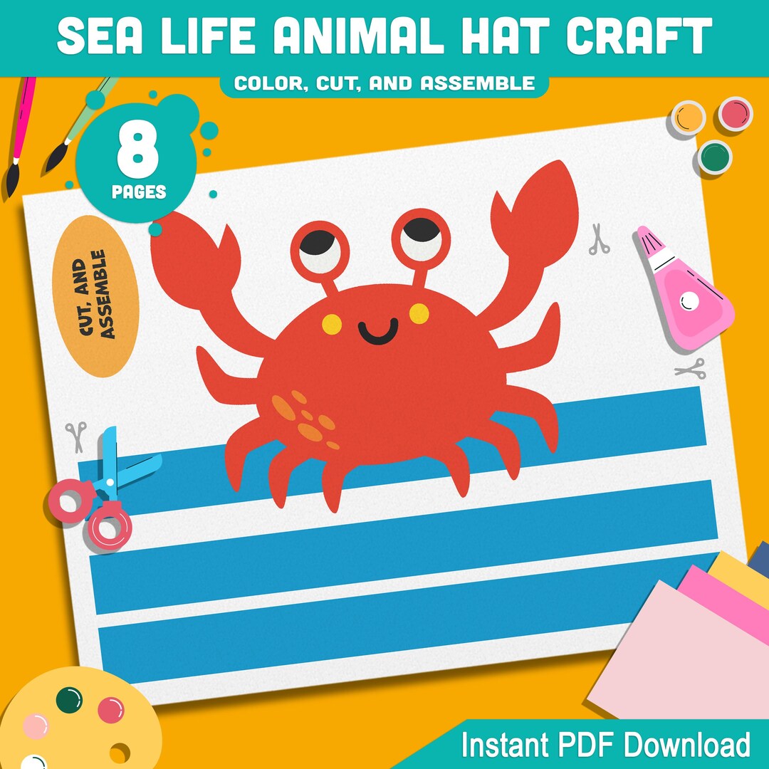 Sea Animal Hat Craft Templates: 4 Fun Designs in Color and Black ...