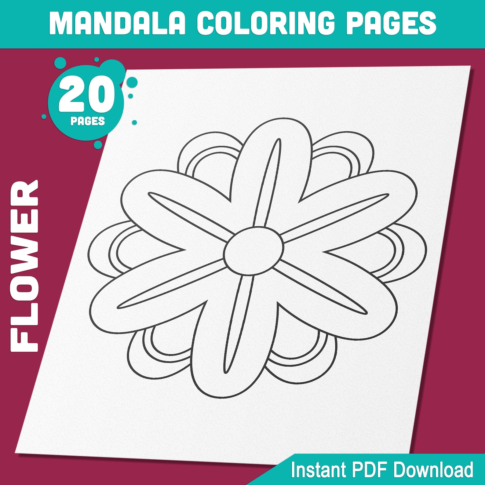 Simple Flower Mandala Coloring Pages for Kids: 20 High-resolution Pages ...