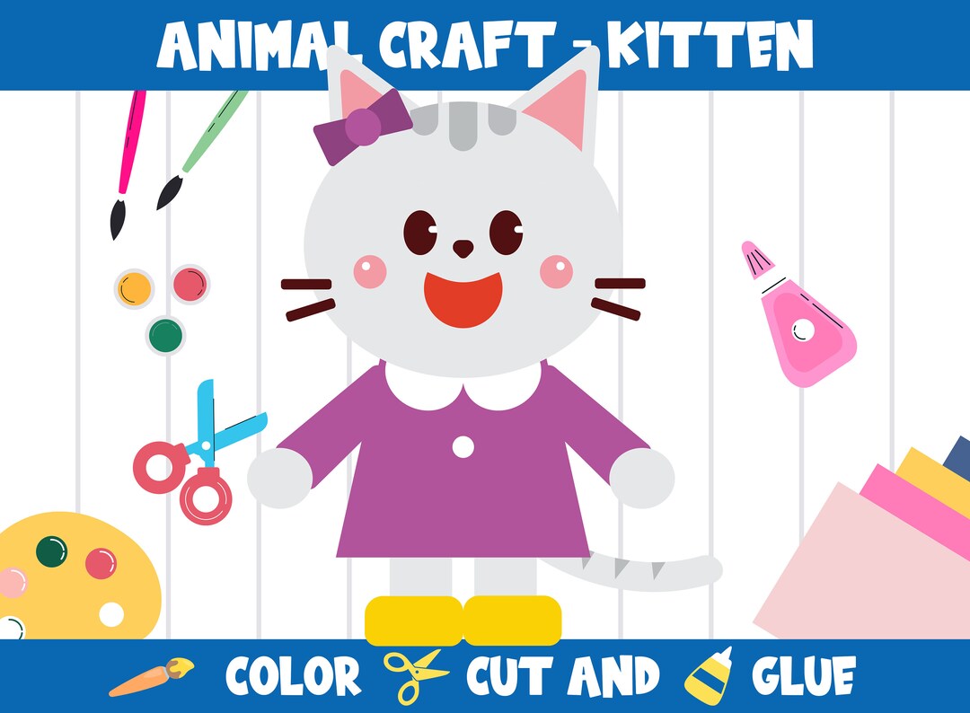 Animal Craft Activity - Kitten : Color, Cut, and Glue for Prek to 2nd ...