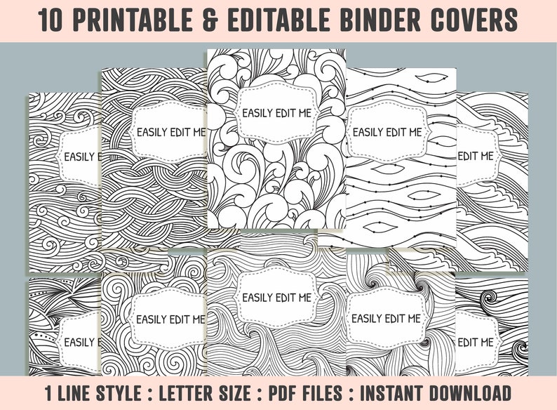 Abstract Wave Binder Cover, 10 Printable & Editable Binder Covers ...