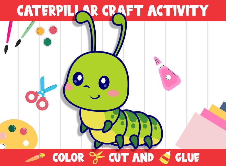 Cute Caterpillar Craft Activity Color, Cut, and Glue for Prek to 2nd ...