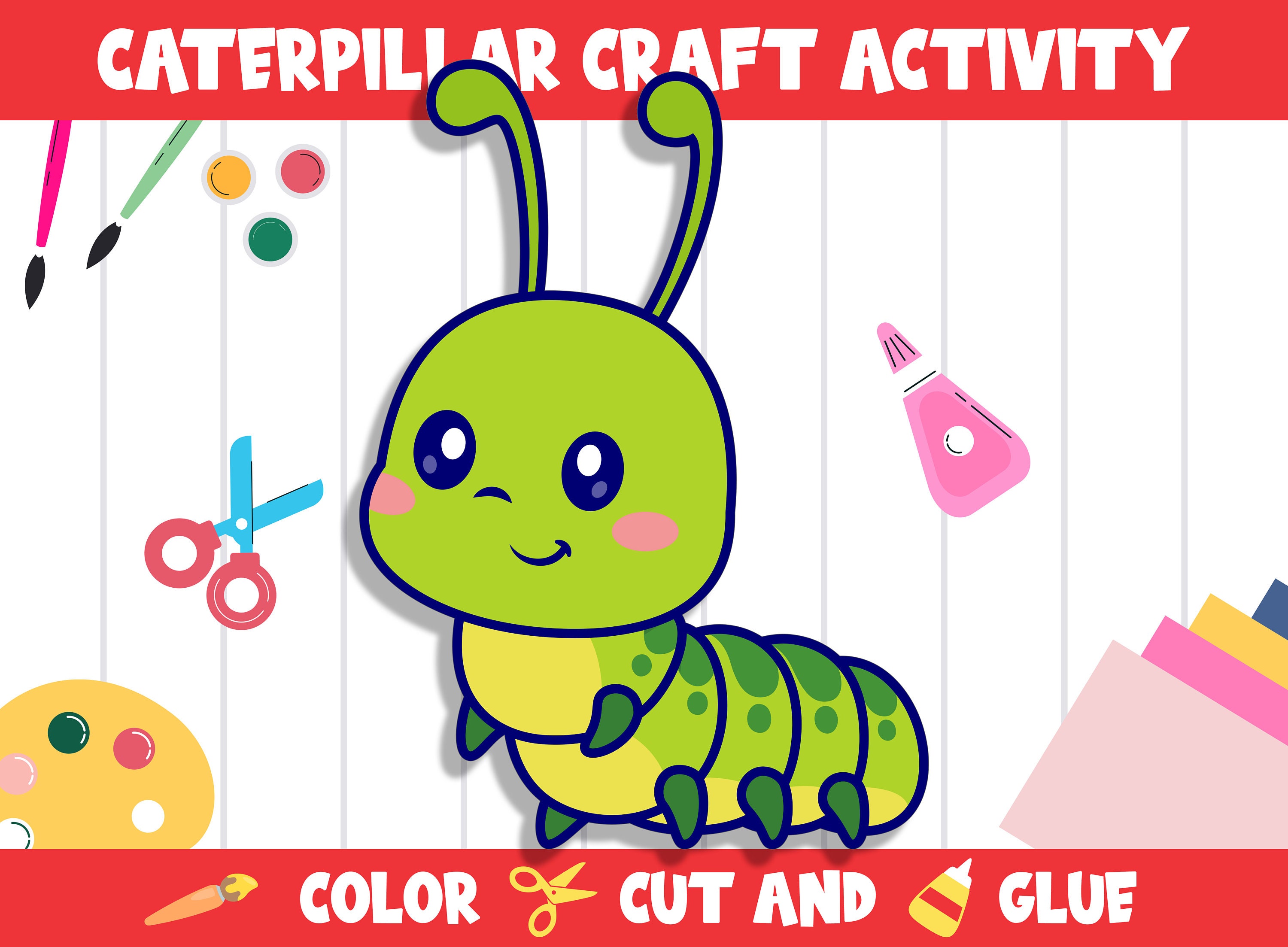 Cute Caterpillar Craft Activity Color, Cut, and Glue for Prek to 2nd ...