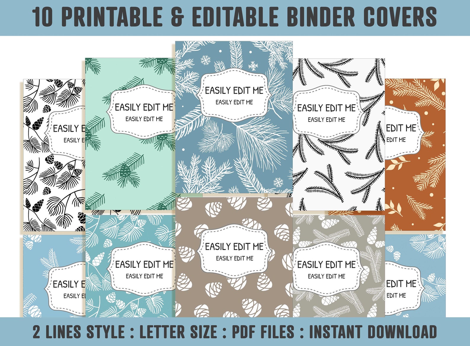 Binder Cover Printable Editable, 10 Coversspines, Binder Insert ...