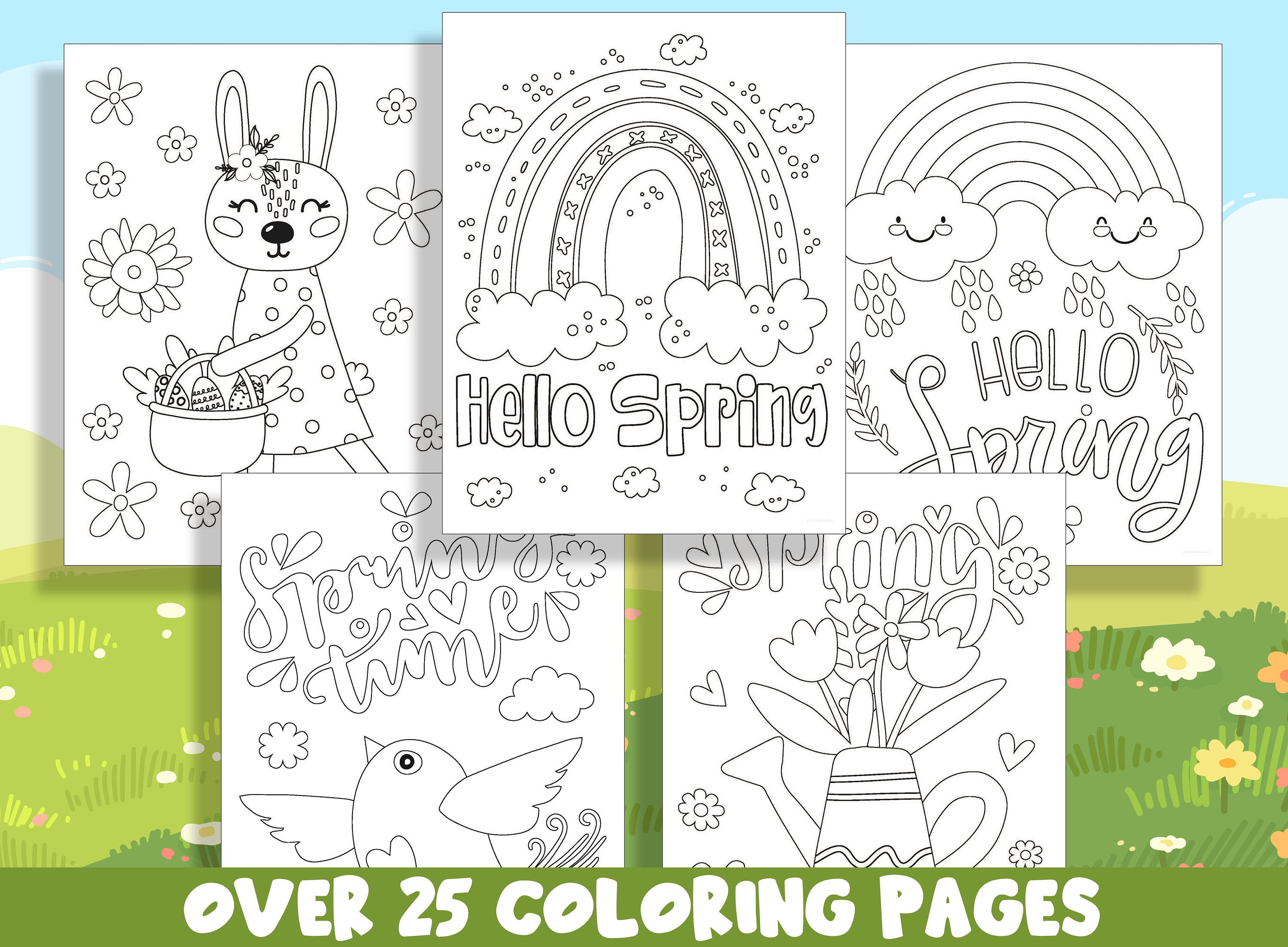 Spring Coloring Book, 25 Printable Spring Elements/easter Coloring ...
