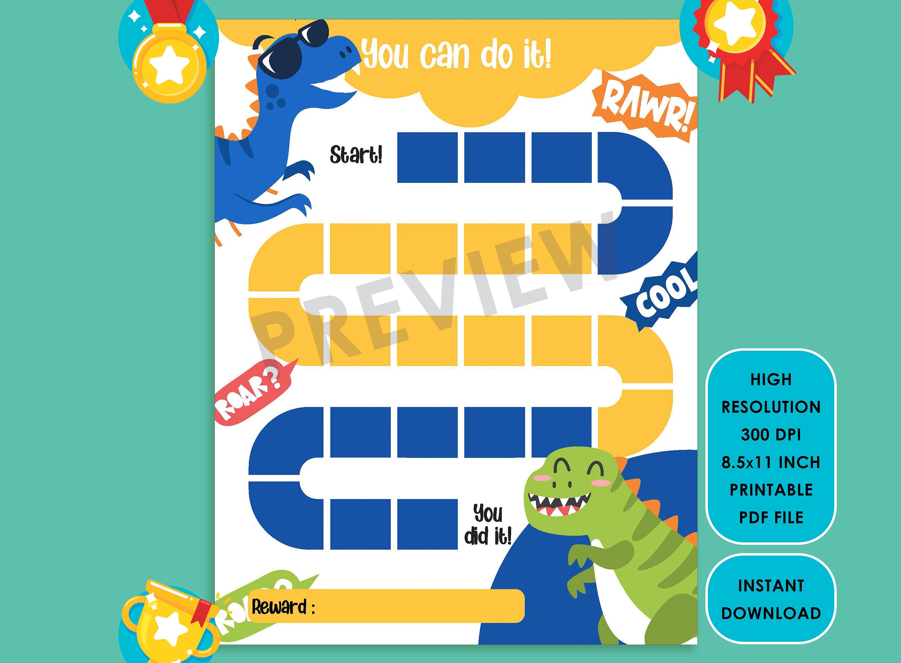 Printable Cool Dinosaur Reward Chart for Kids, a Way of Guiding ...