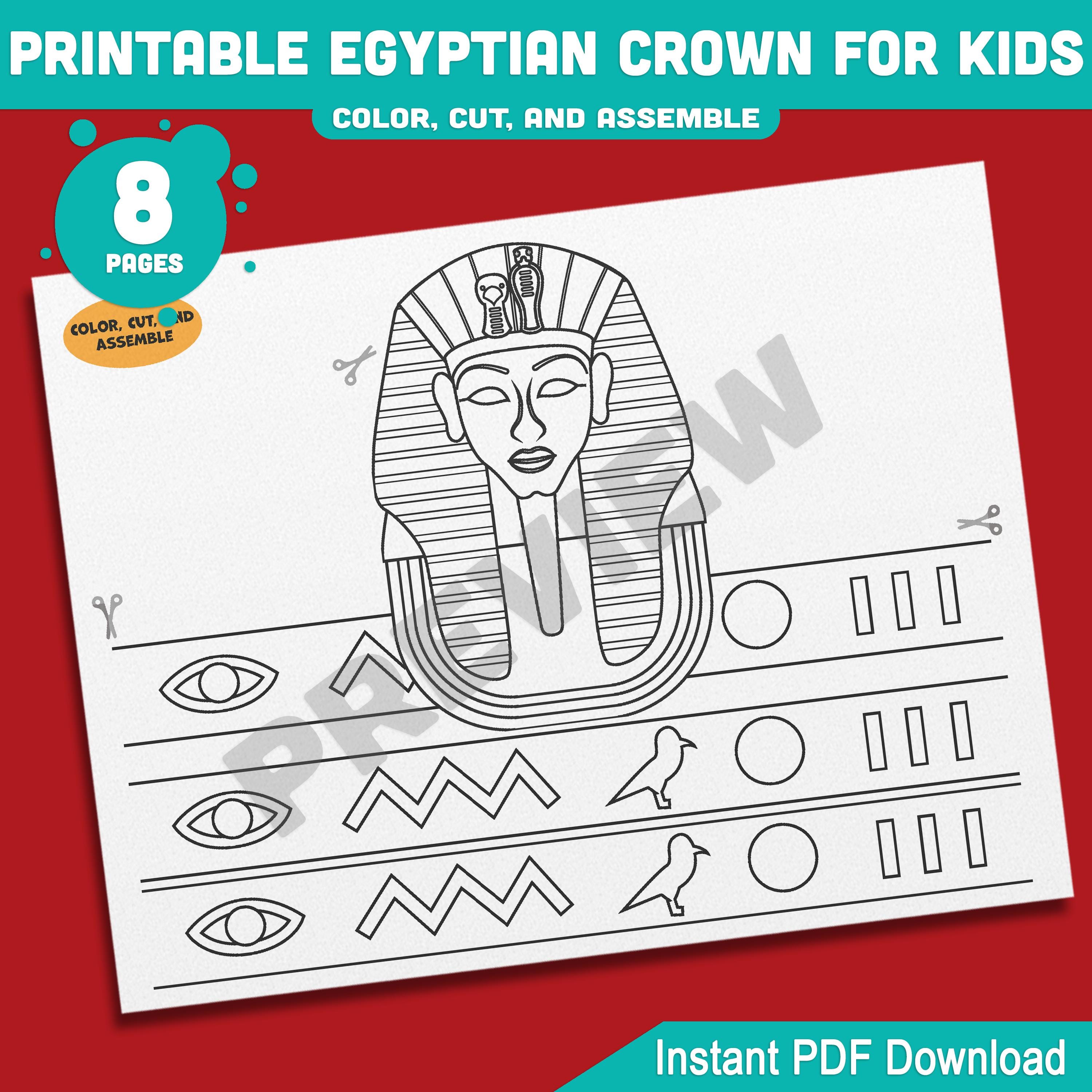 Printable Egyptian Crown for Kids, Pharaoh Cleopatra Sphinx Anubis ...