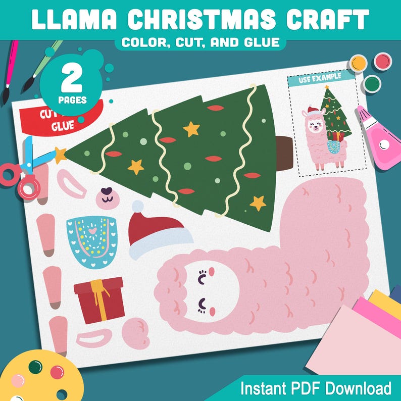 Llama Christmas Craft Activity for Kids: Color, Cut, and Glue for Prek ...