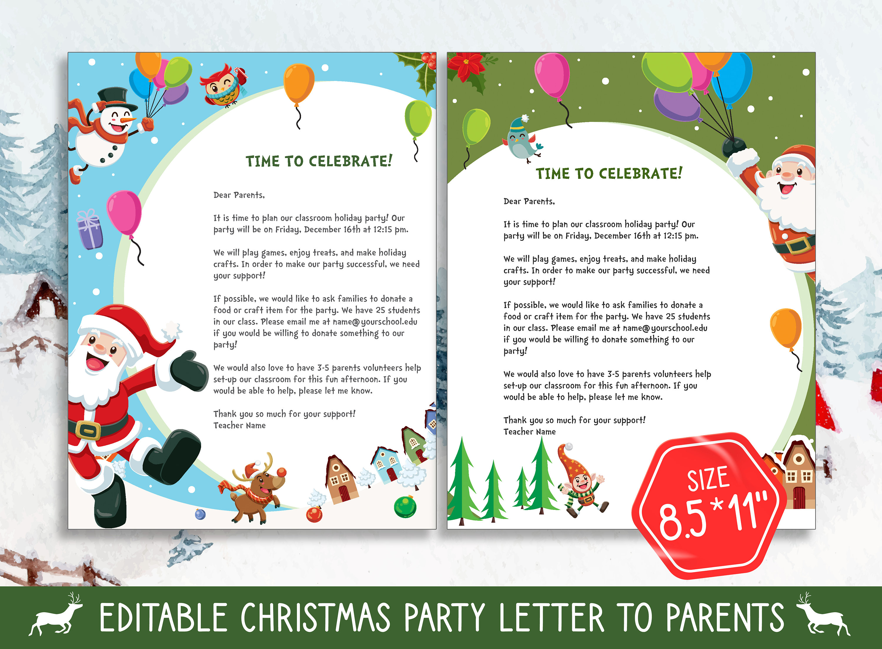 Editable Christmas Party Letter to Parents and Invitations 2 Designs, 2 ...