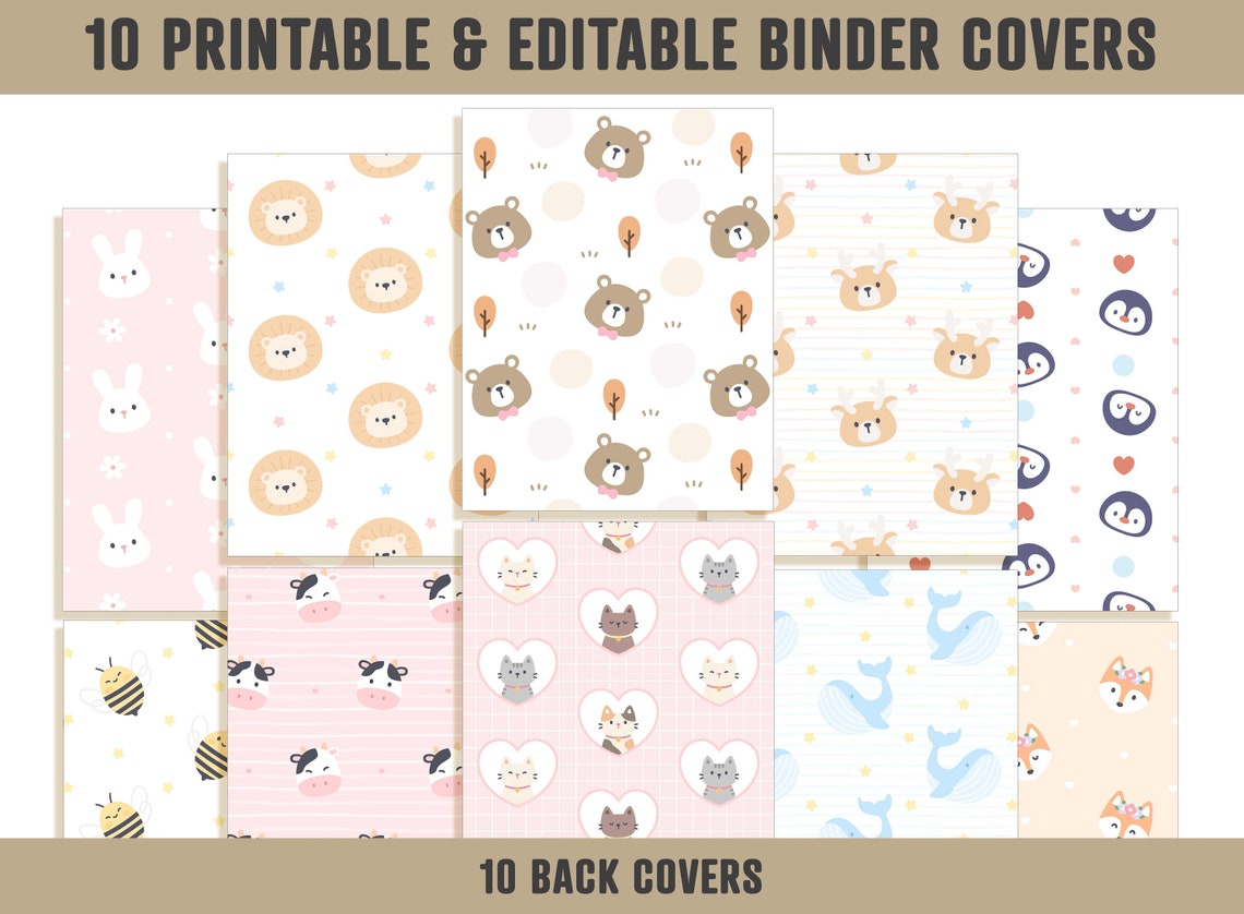 Binder Cover Animal 10 Printable & Editable Binder Covers and - Etsy