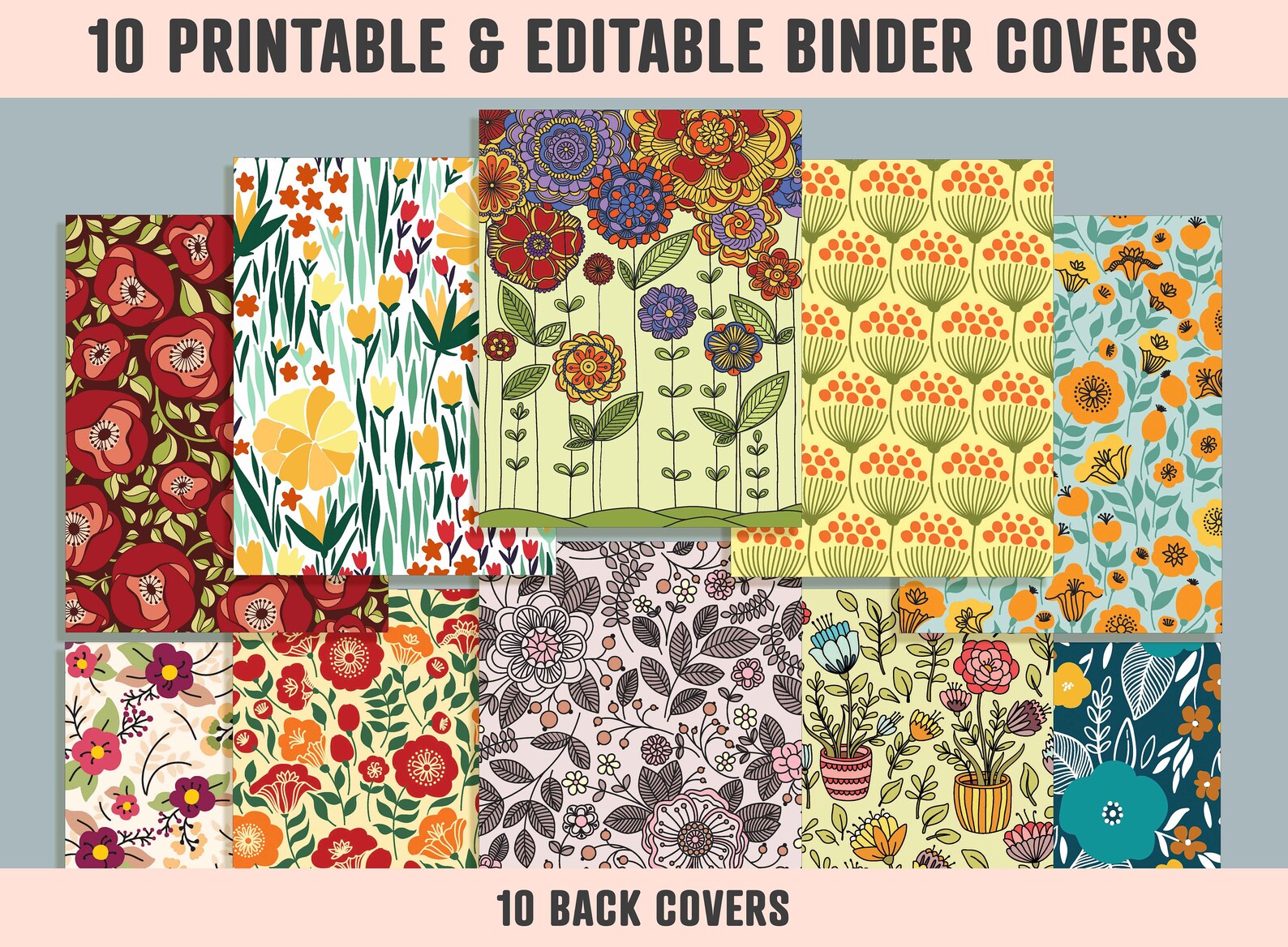 Flower Binder Cover Templates 10 Printable & Editable Binder - Etsy