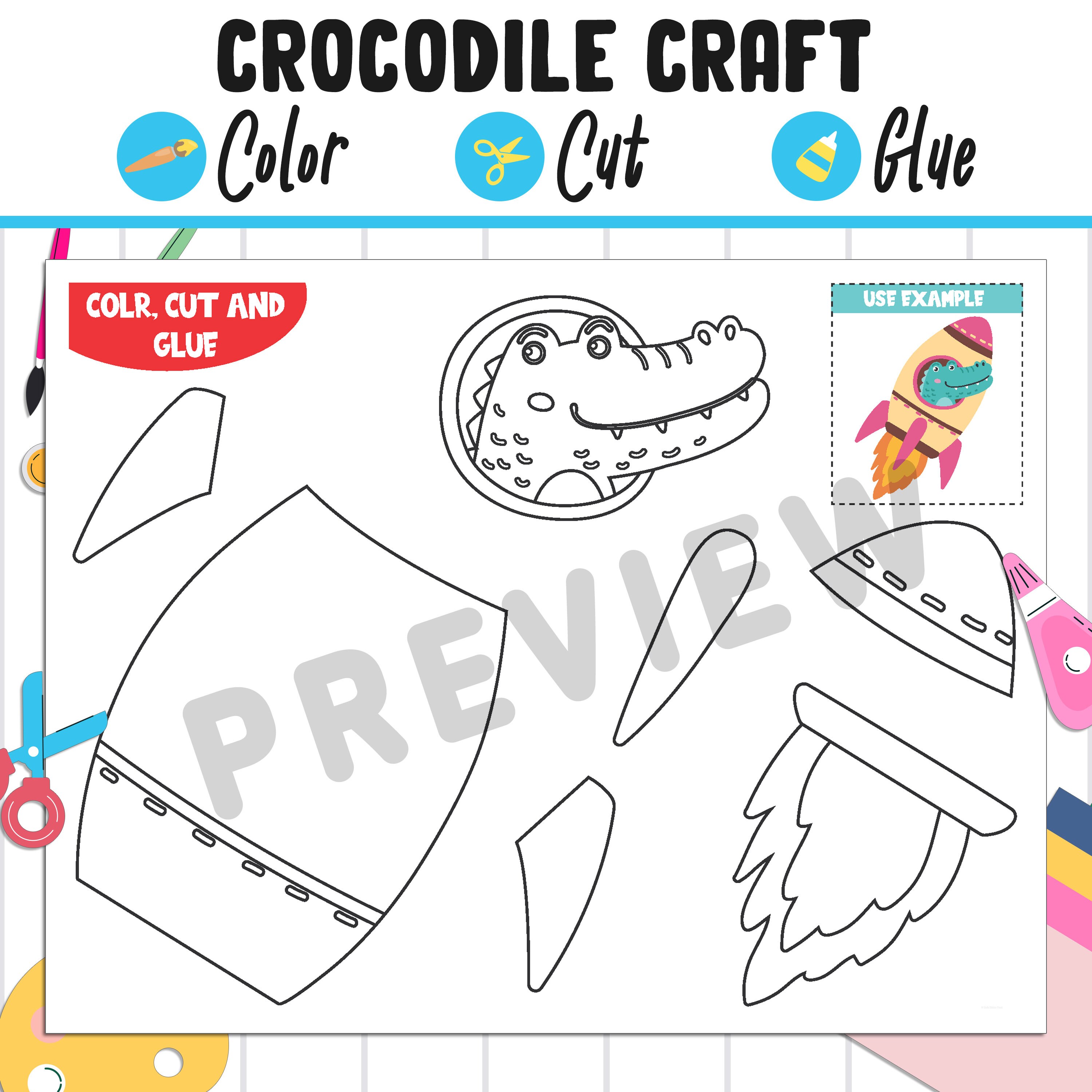 Crocodile Craft : Color, Cut, and Glue, a Fun Activity for Pre K to 2nd ...
