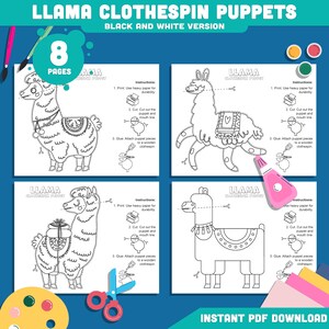 Llama Clothespin Puppets: 8-page Printable Craft for Kids, Fun DIY ...