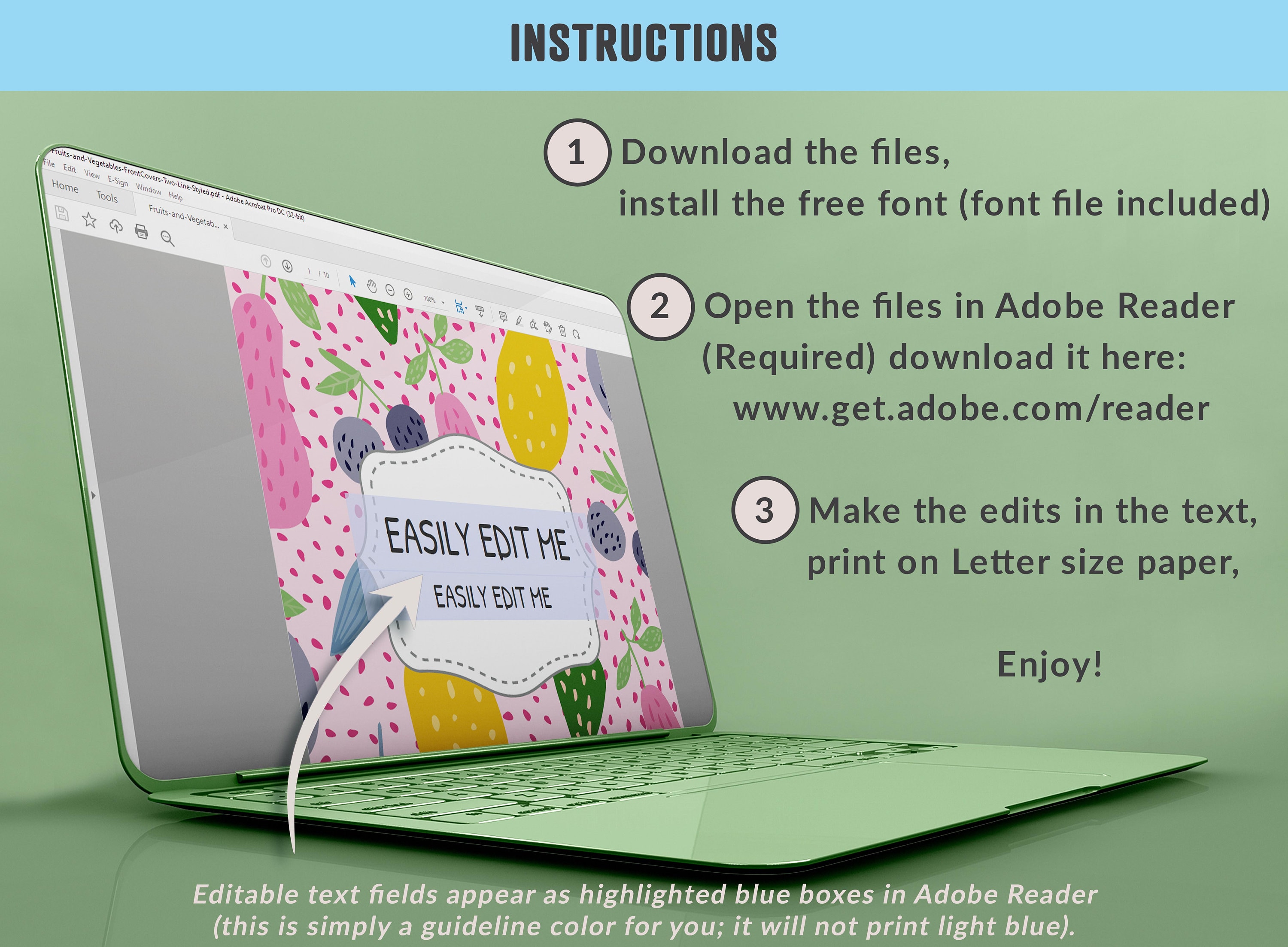 Fruits and Vegetables Binder Cover 10 Printable Editable - Etsy