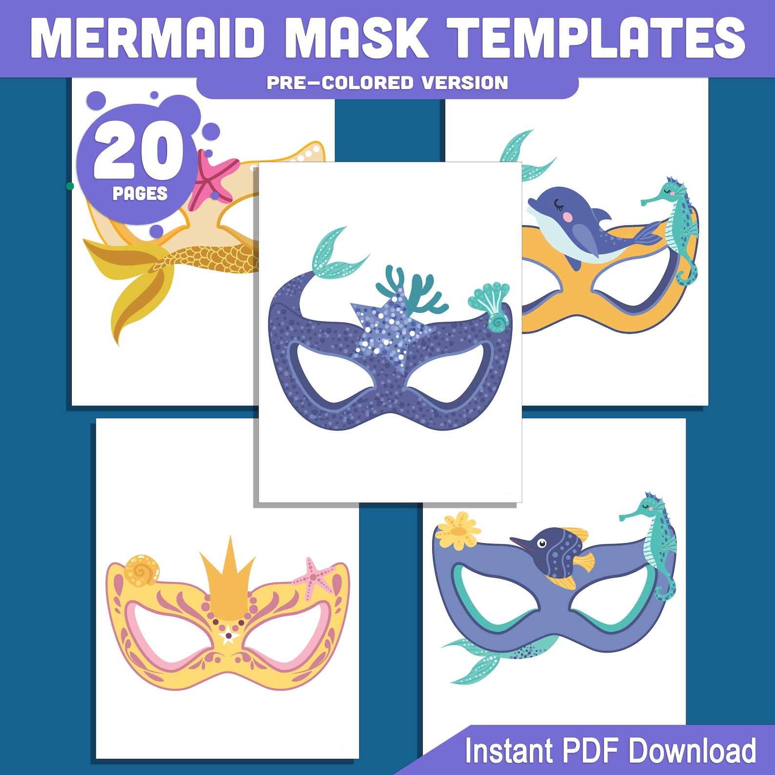 Printable Mermaid Mask Templates: 20 Fun DIY Face Masks for Kids, Pre ...