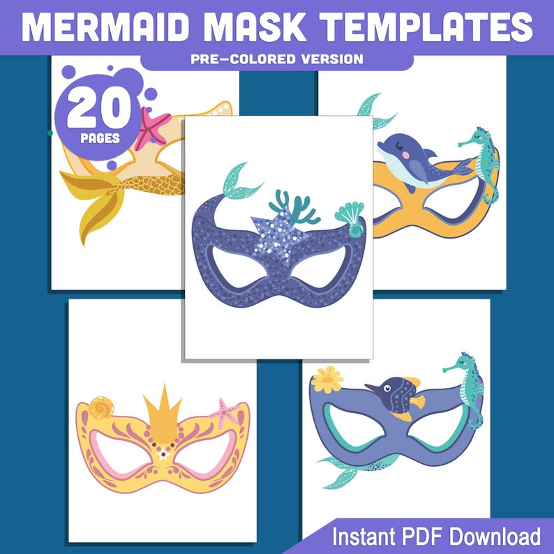 Printable Mermaid Mask Templates: 20 Fun DIY Face Masks for Kids, Pre ...