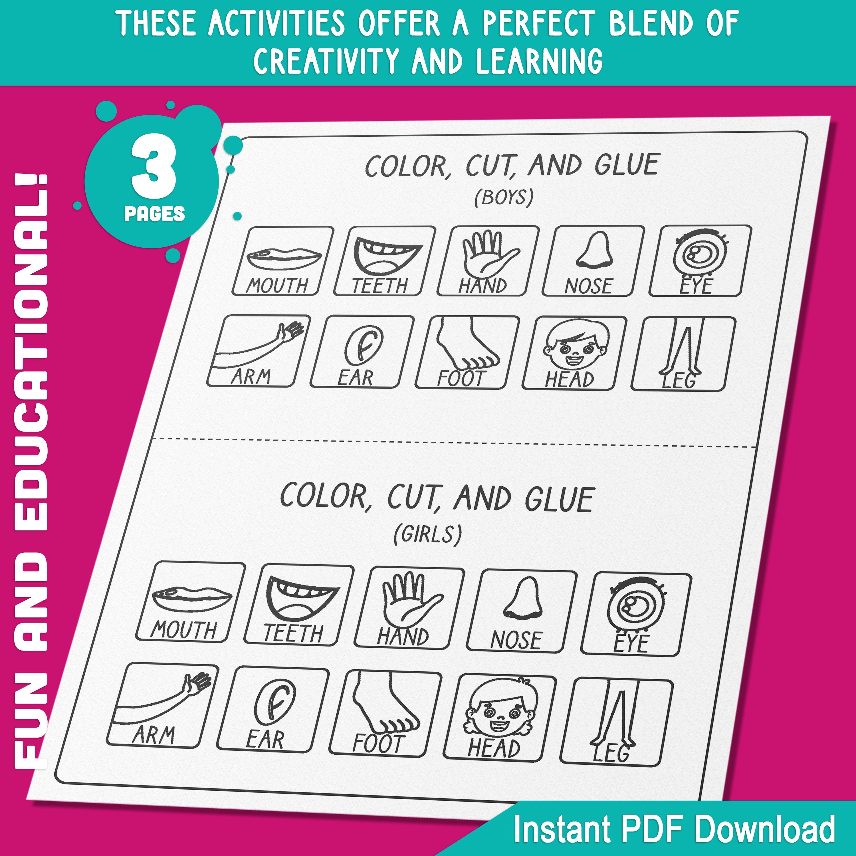 Body Parts Matching Activity for Preschool, Pre-k: Fun Color, Cut ...