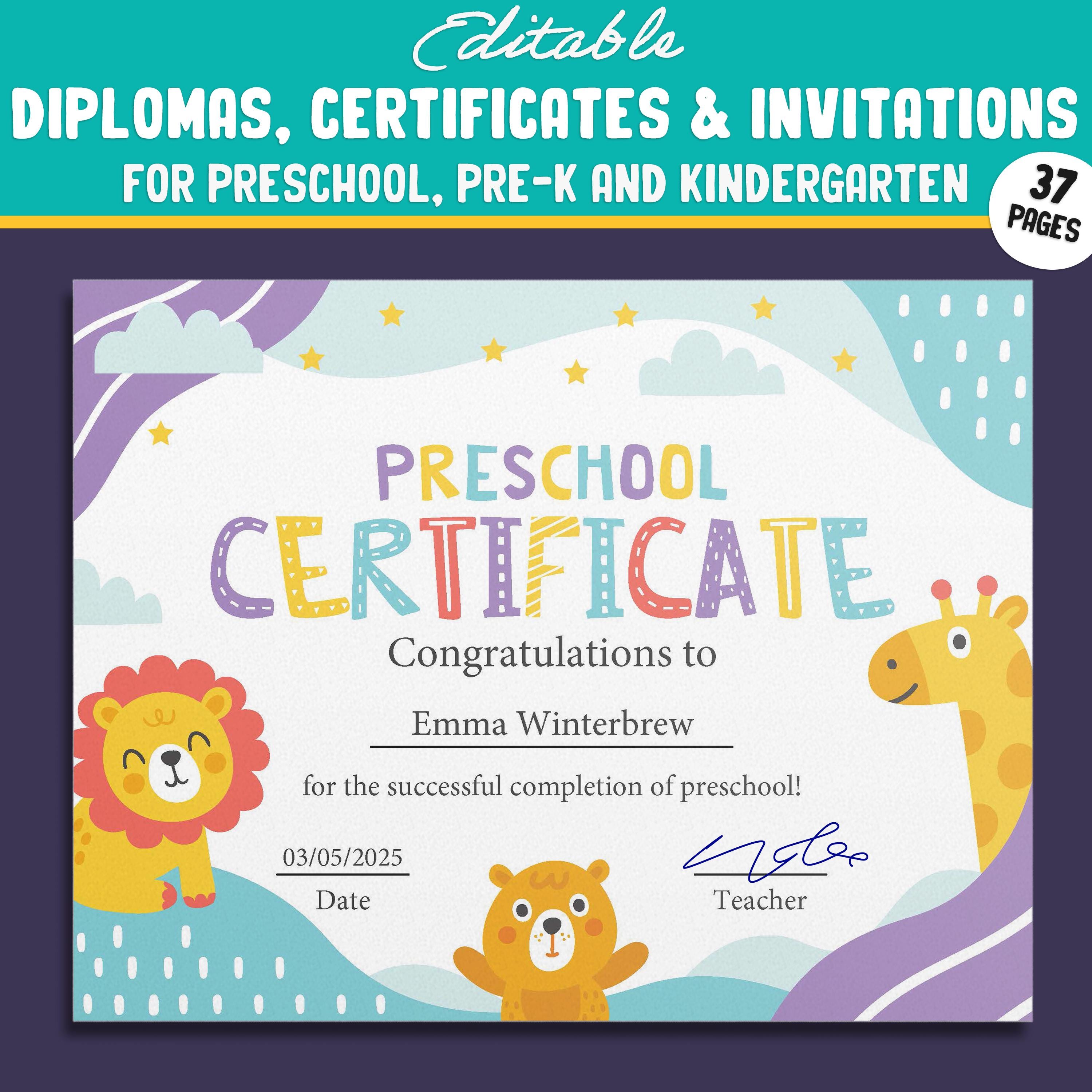 37 Pages of Editable Diploma, Certificate, and Invitation Templates for ...