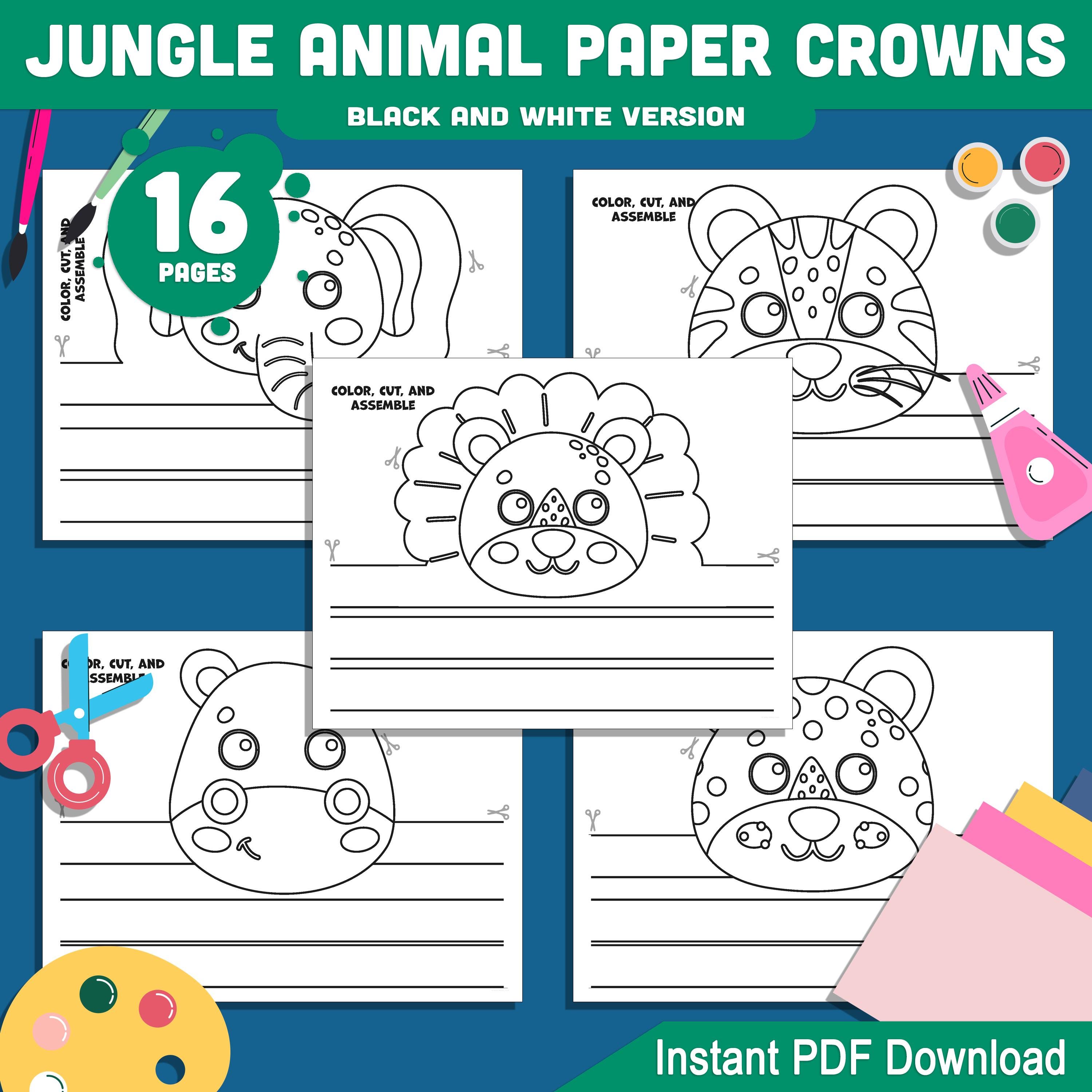Jungle Animal Paper Crowns for Kids: 8 Fun Printable Headbands to Color ...