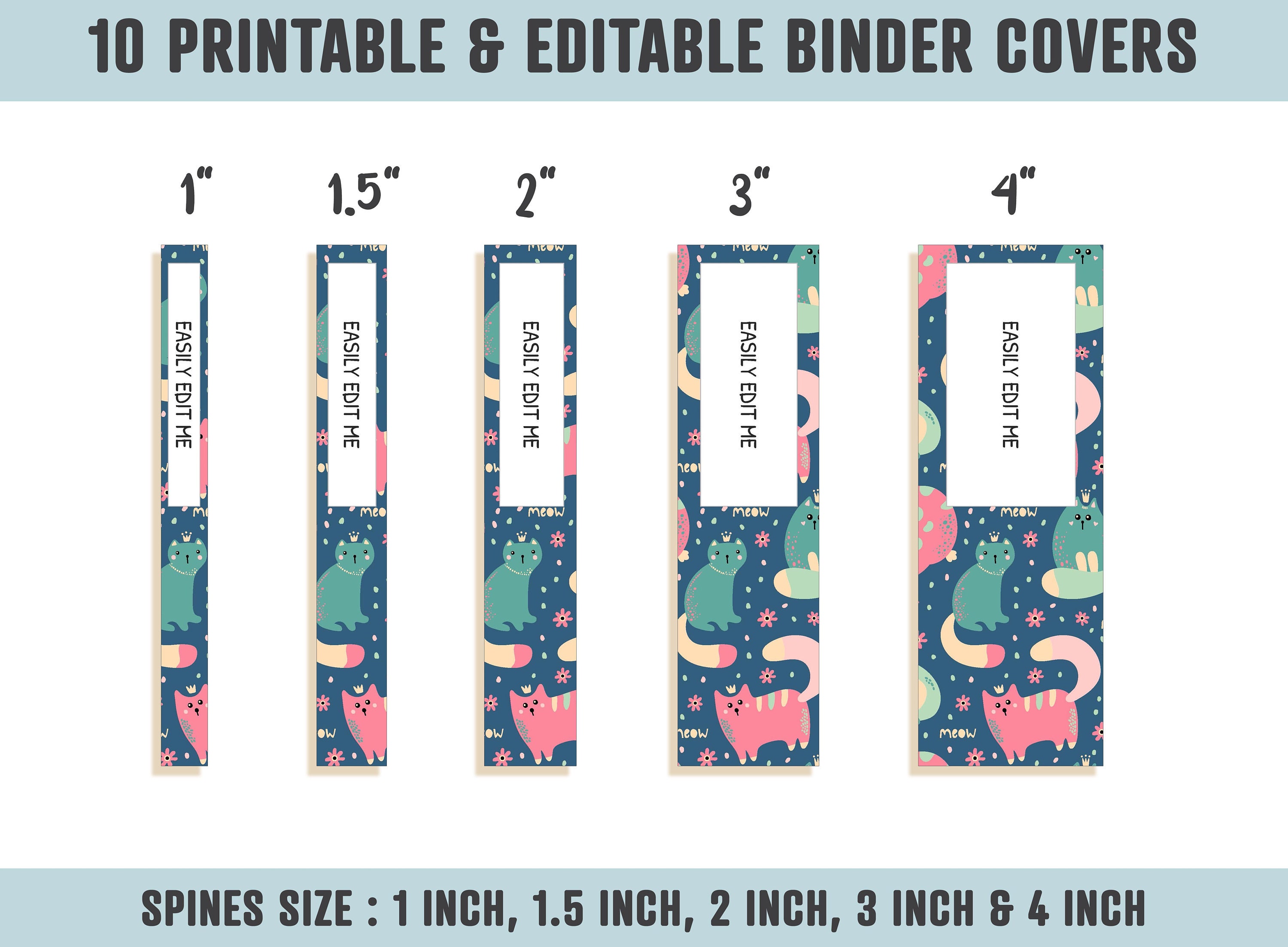 Binder Cover Printable Editable, 10 Covers+spines, Binder Insert ...