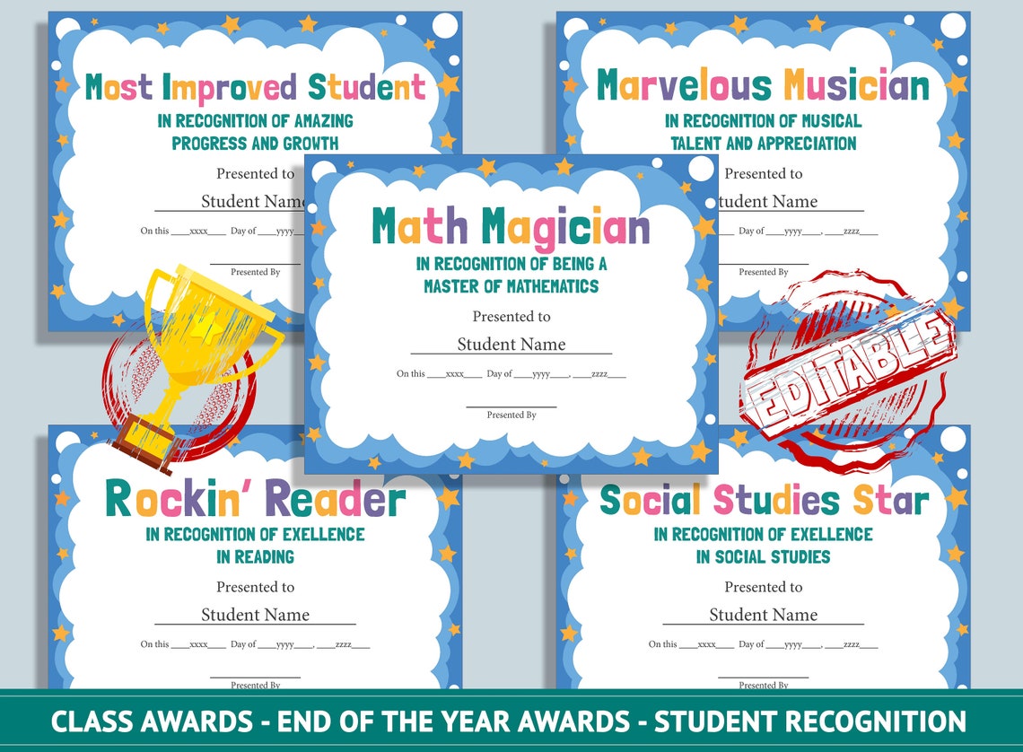 26 Editable Class Awards End of the Year Awards Student Recognition ...