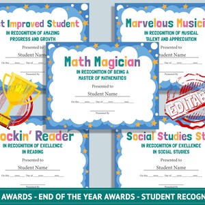 26 Editable Class Awards - End of the Year Awards - Student Recognition ...