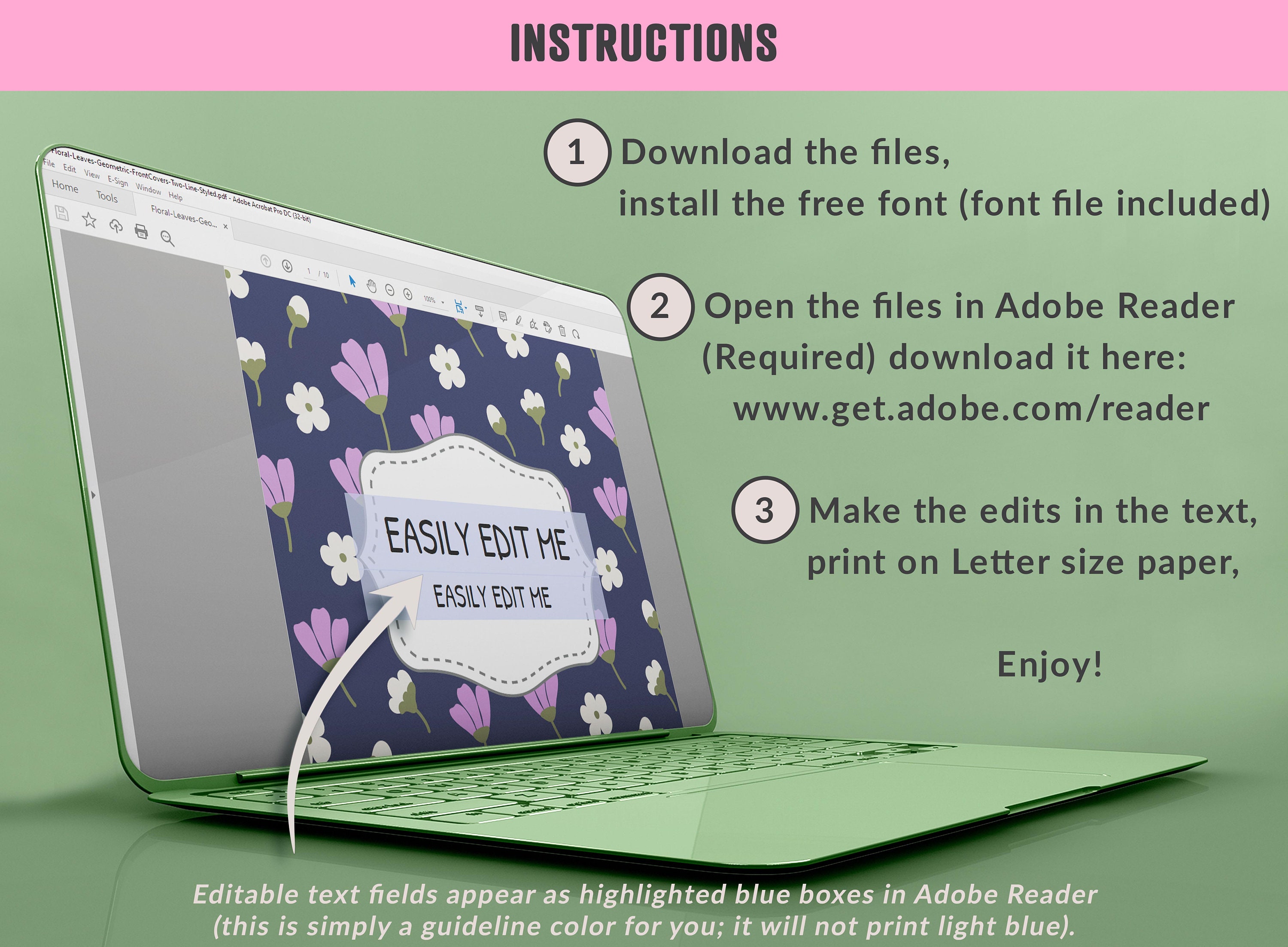 Floral Leaves and Geometric Shapes Binder Cover 10 - Etsy