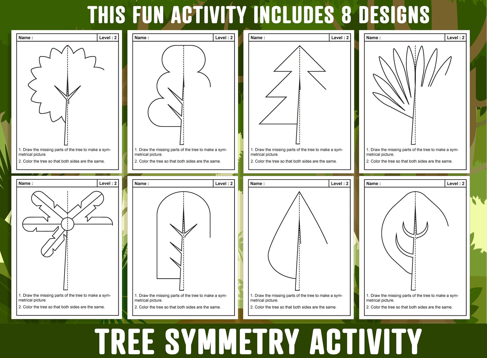 Tree Symmetry Worksheet Tree Theme Lines of Symmetry | Etsy