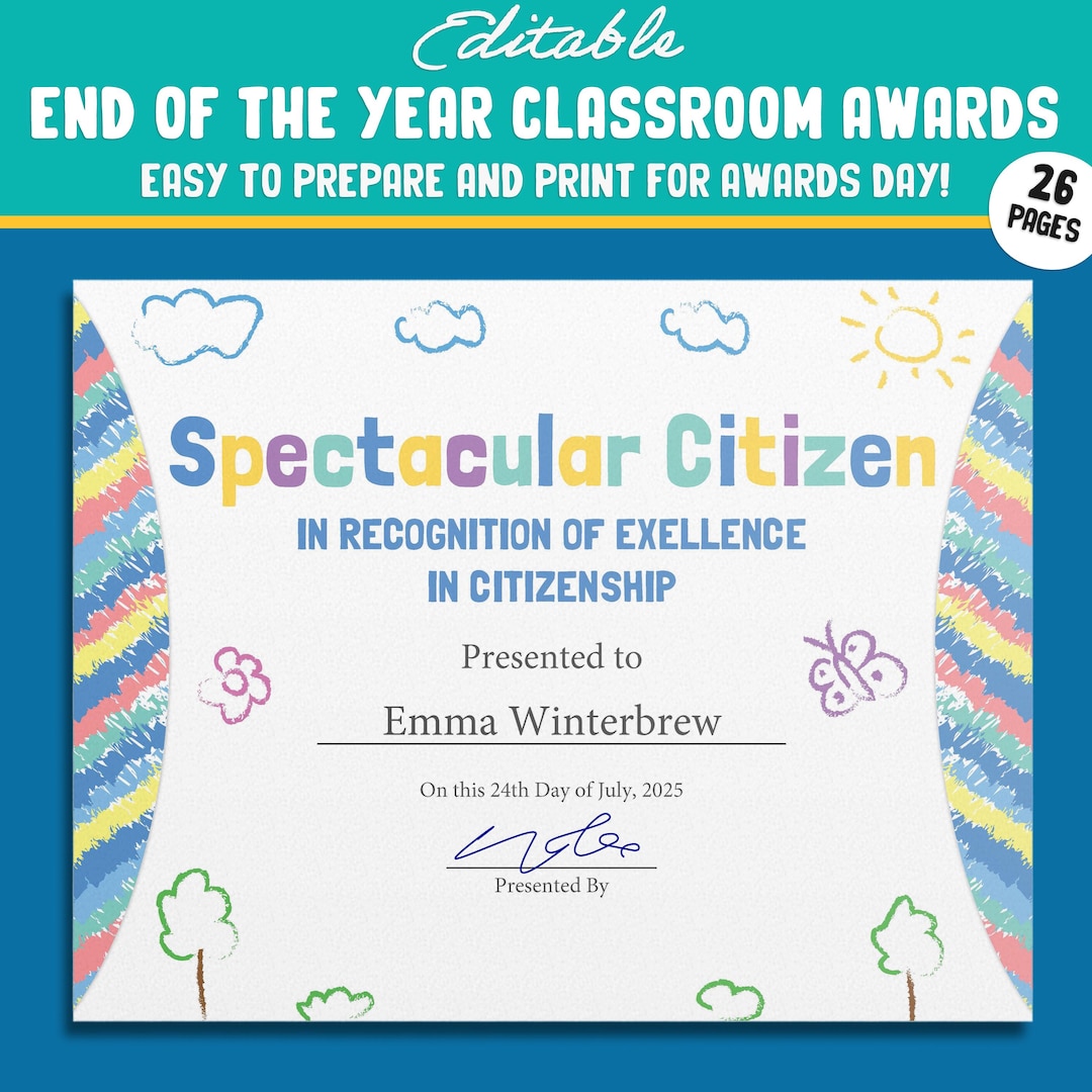 Editable End of Year Awards for Students, 26 Pages, PDF, Instant ...
