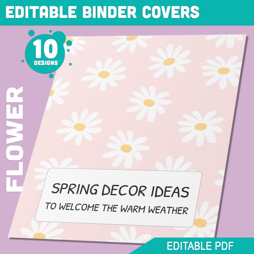 Flower Binder Cover, 10 Covers+spines, Binder Cover Printable, Editable ...