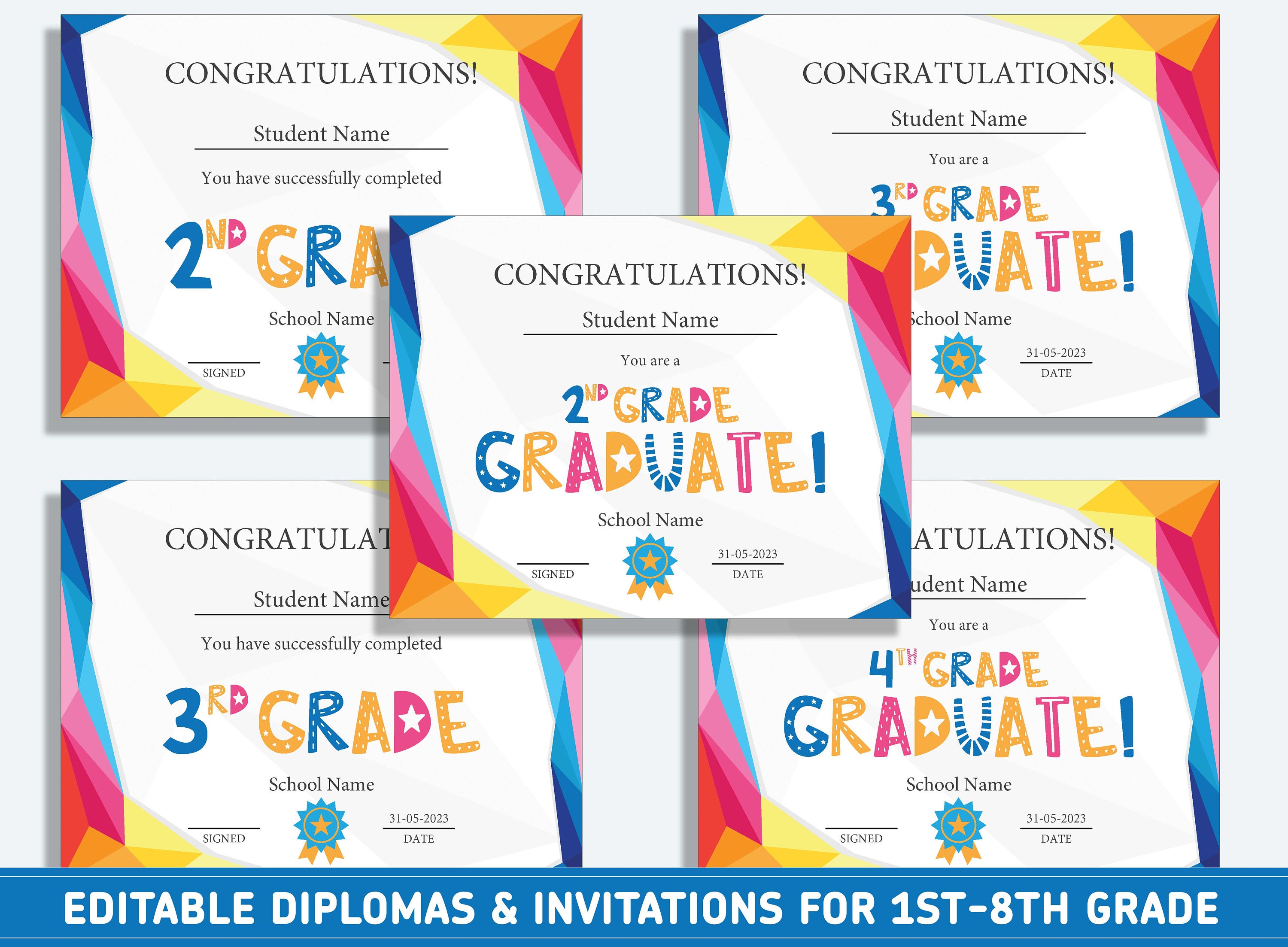 Editable 7th Grade Diploma, 1st to 8th Grade Diploma, Certificate of ...