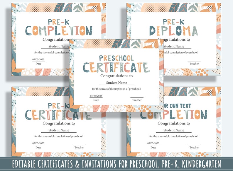 37 Pages of Editable Diploma, Certificate, and Invitation Templates for ...