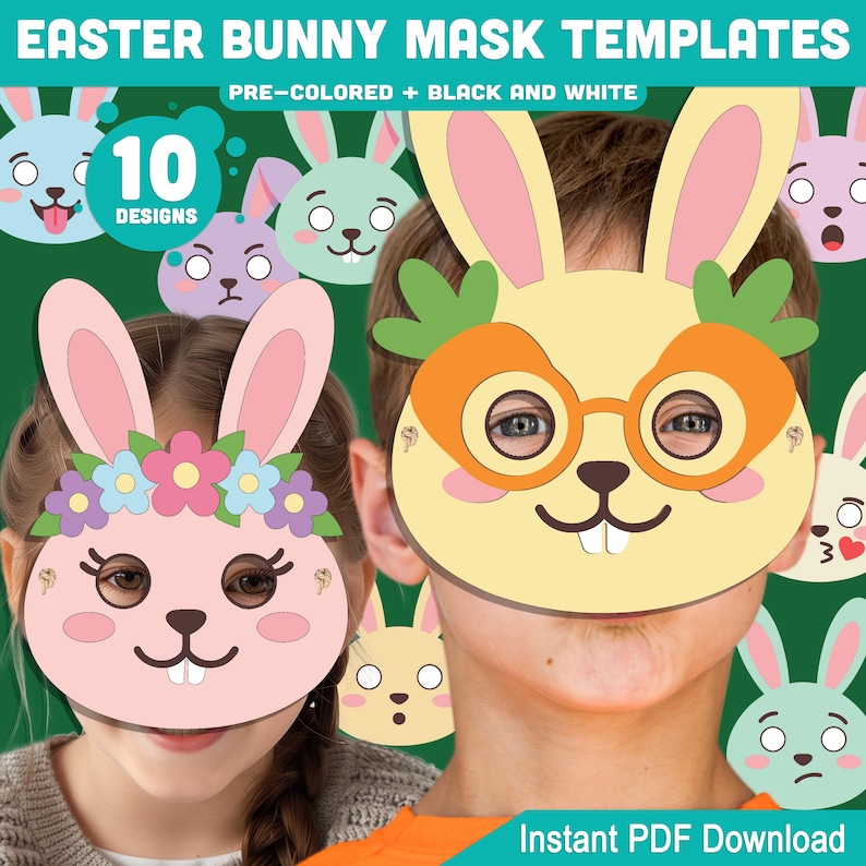 Printable Easter Bunny Mask Templates for Kids, Fun Rabbit Craft for ...