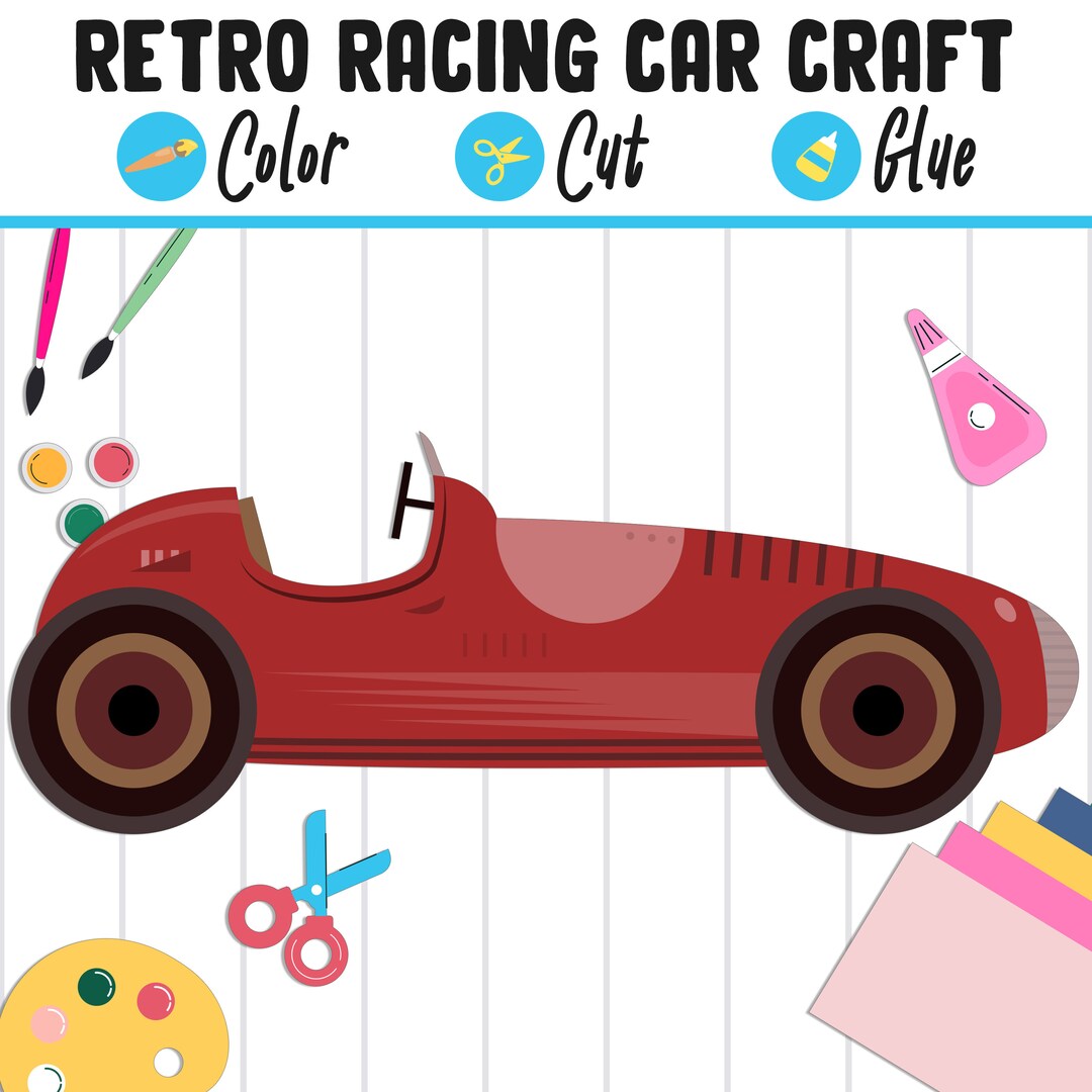 Retro Racing Car Craft Activity - Color, Cut, and Glue for Prek to 2nd ...