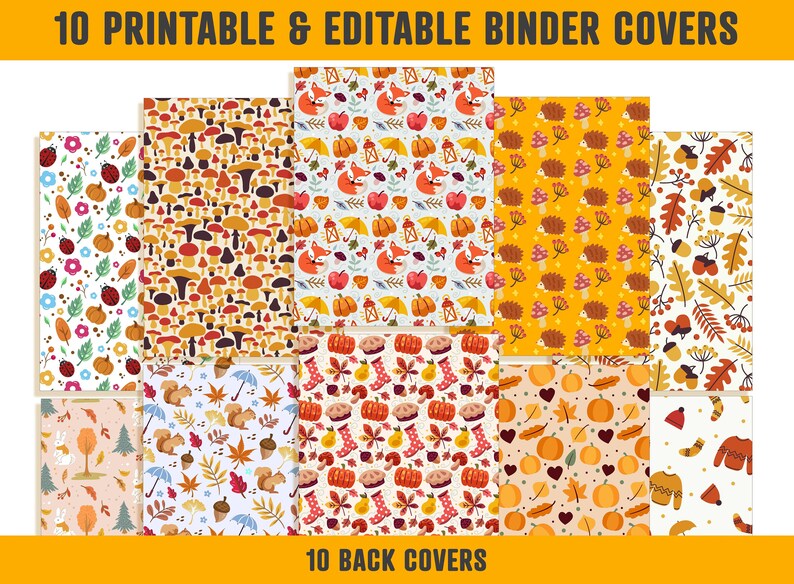 Fall Planner Covers, 10 Editable Binder Covers and Spines, Binder Cover ...