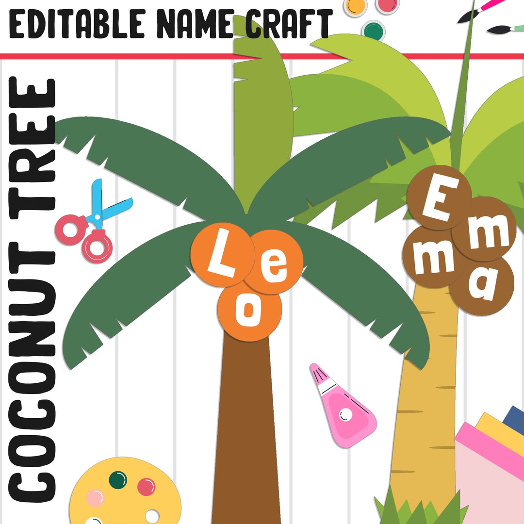 Coconut Tree Name Craft Activity: Summer/back to School Bulletin Board ...