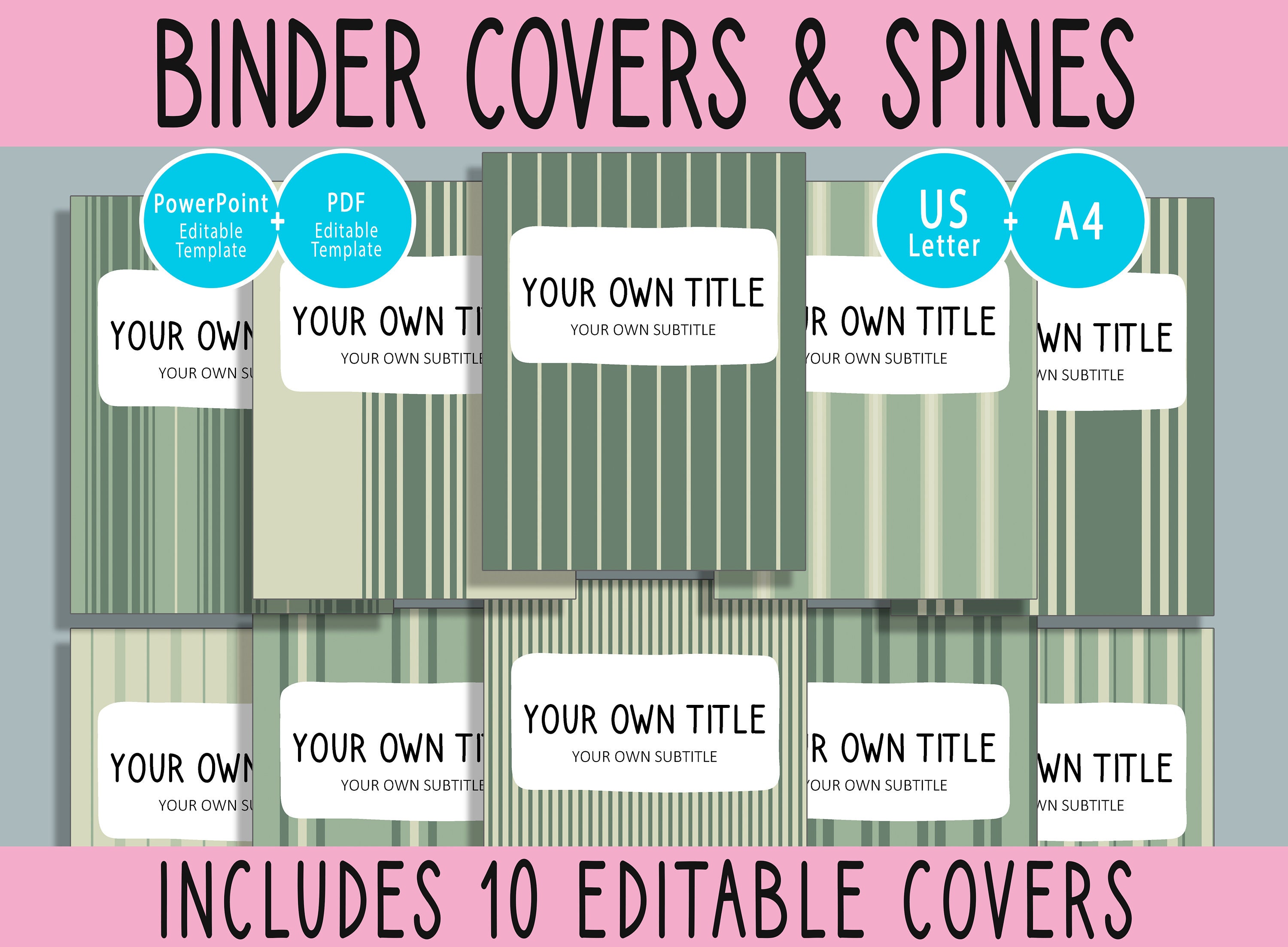 10 Editable Strip Pattern Binder Covers, Includes 1, 1.5, 2 Spines ...
