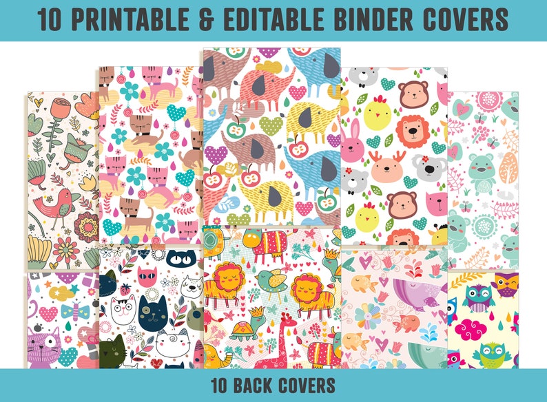 Animal Planner Covers, 10 Editable Binder Covers and Spines, Binder ...