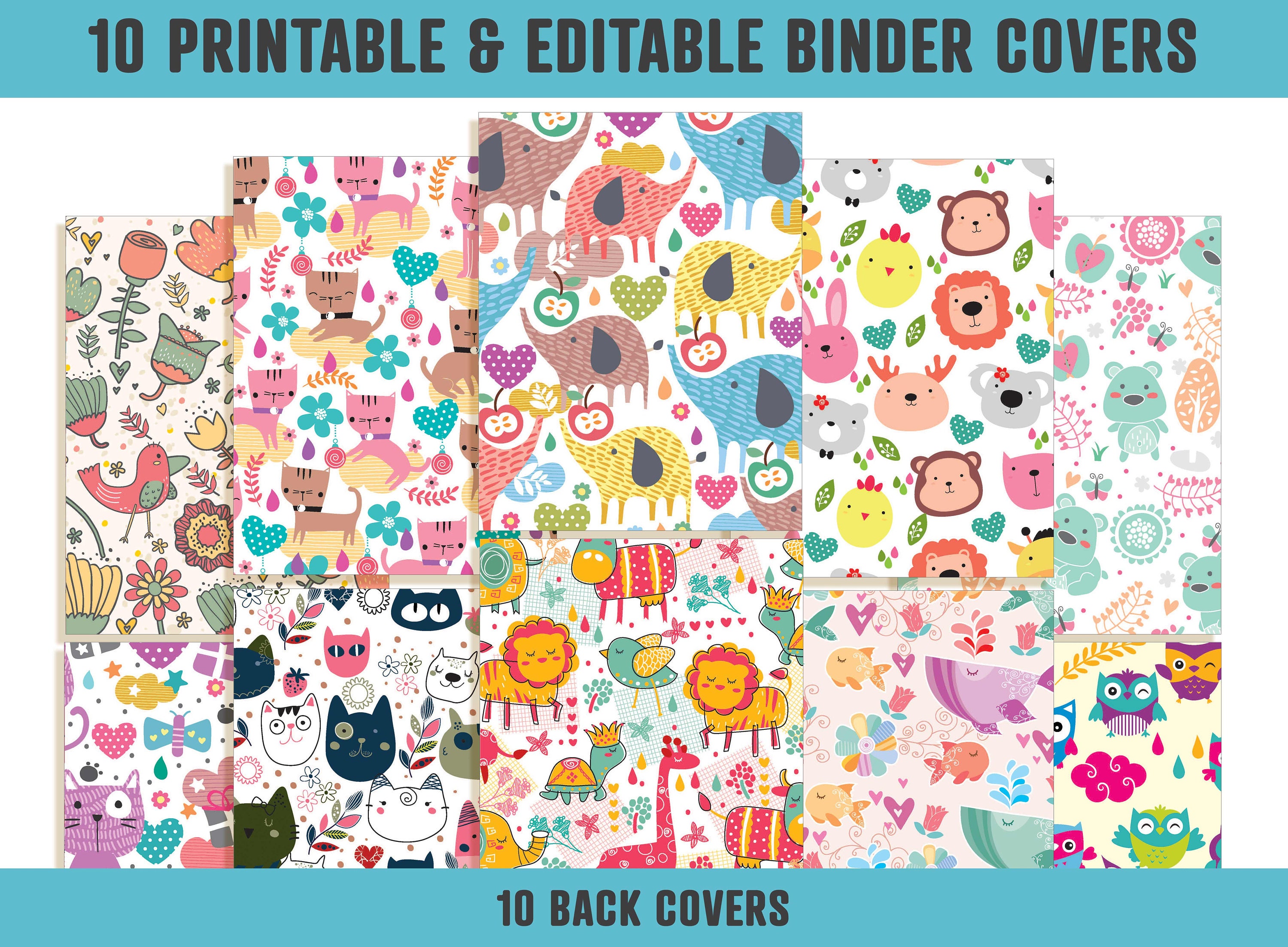 Animal Planner Covers 10 Editable Binder Covers and Spines - Etsy