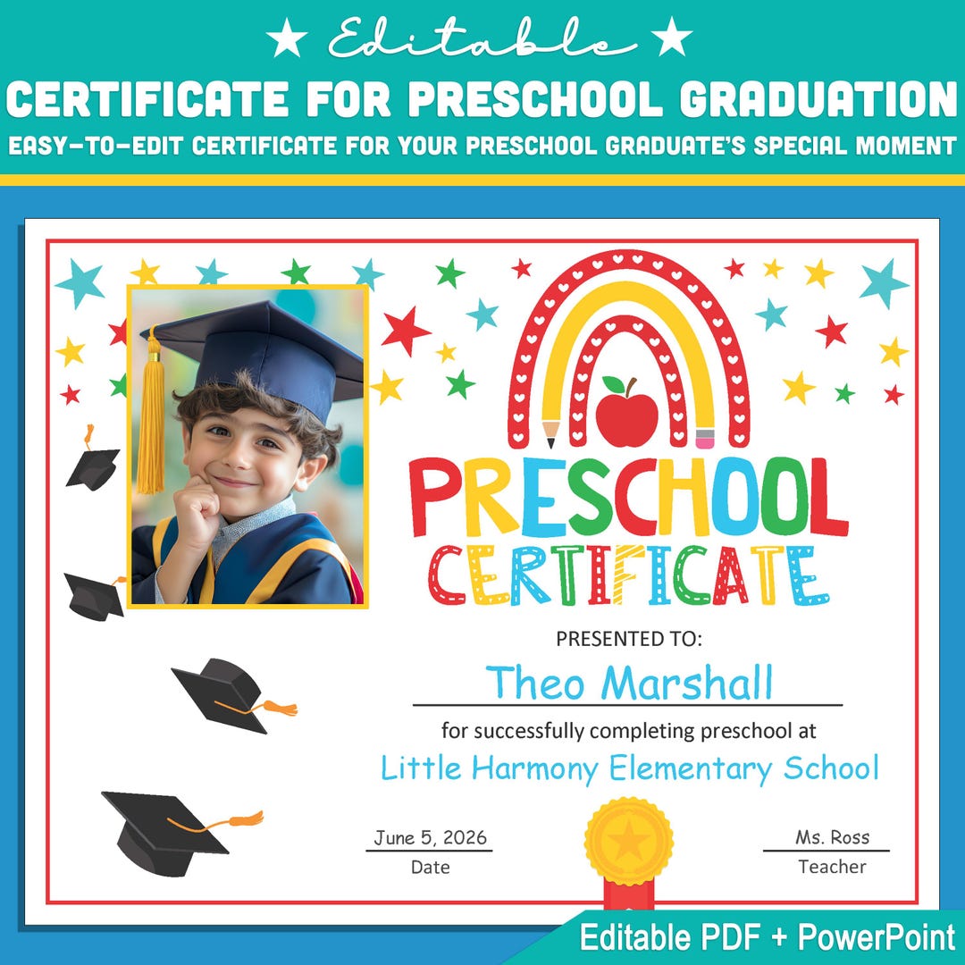 Editable Preschool Moving up Certificate With Student Photo – Printable ...
