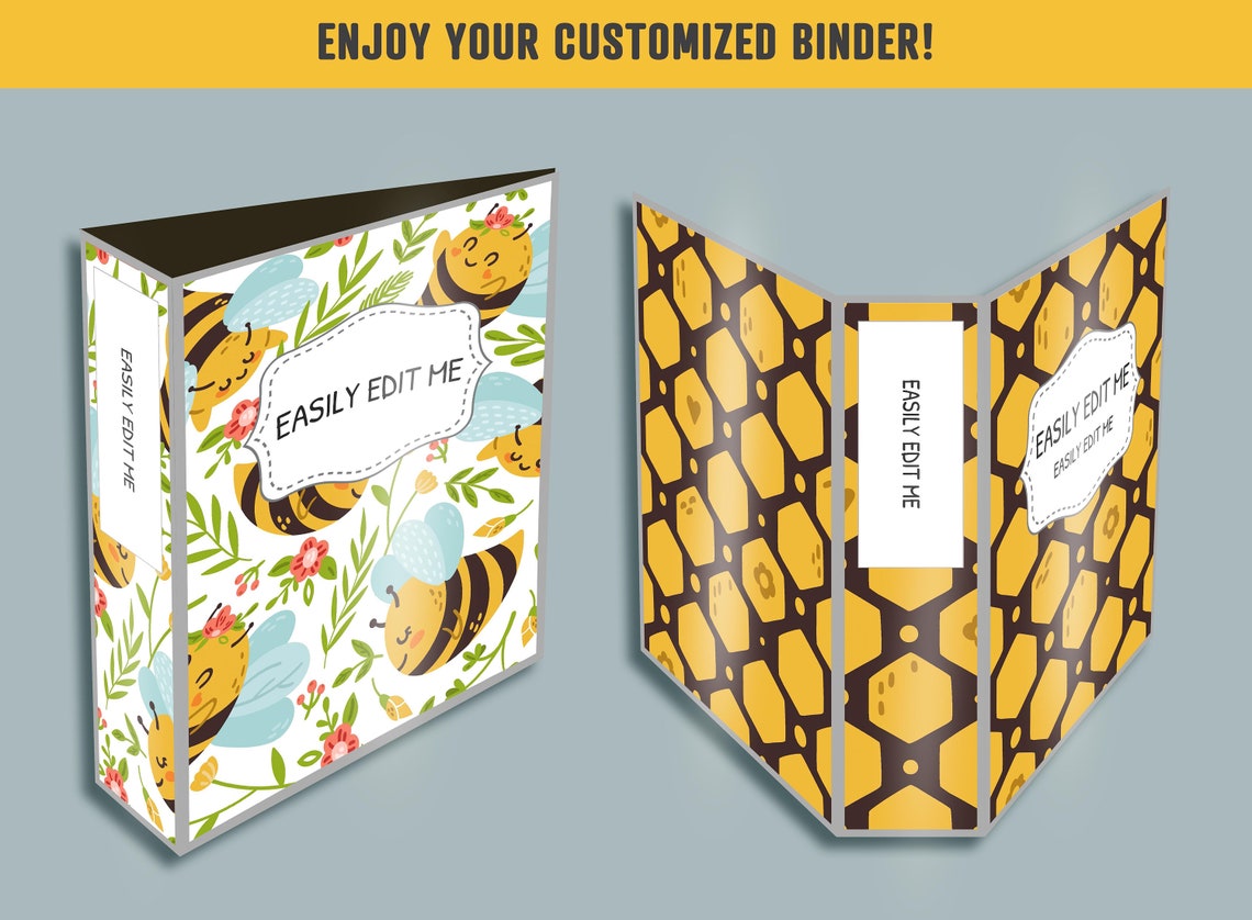 Honey Bee Binder Cover, 10 Printable & Editable Binder Covers + Spines ...