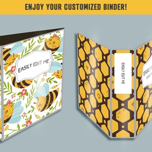 Honey Bee Binder Cover, 10 Printable & Editable Binder Covers + Spines ...