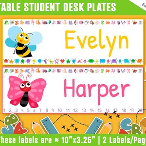 Student Desk Plates, 30 Printable/editable Cute Insects Classroom Name ...