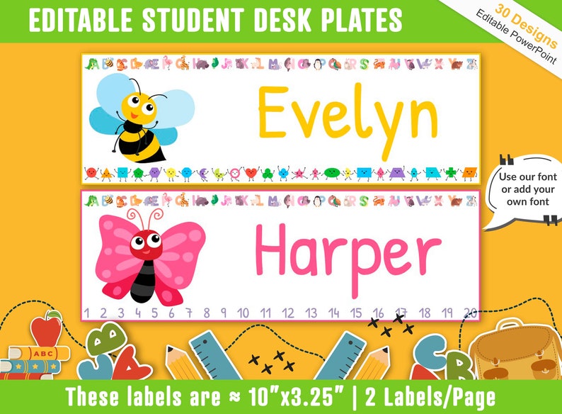 Student Desk Plates, 30 Printable/editable Cute Insects Classroom Name ...