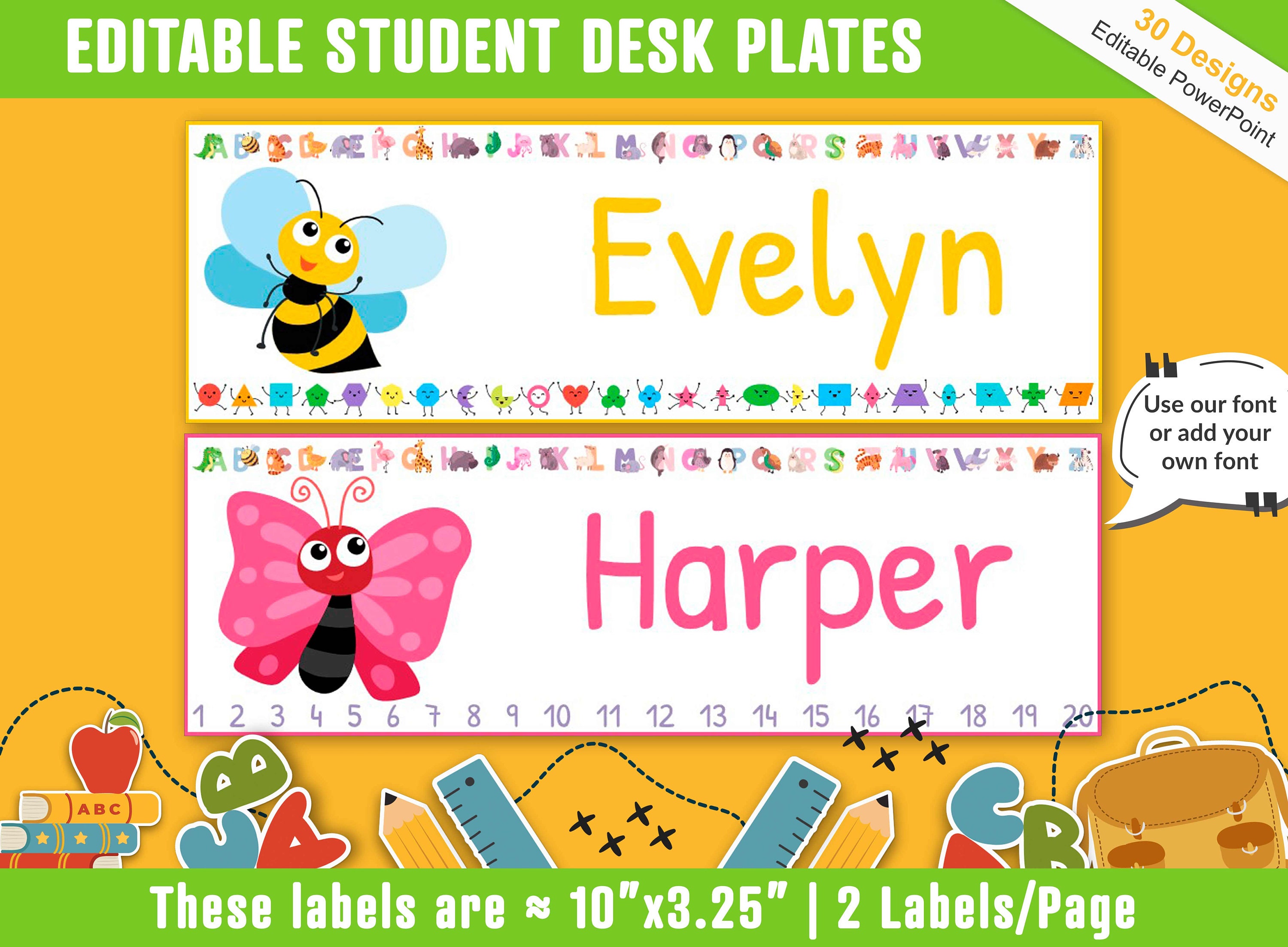 Student Desk Plates, 30 Printable/editable Cute Insects Classroom Name ...