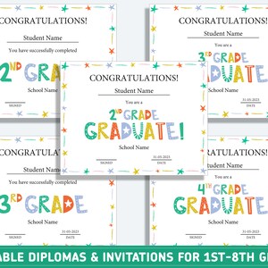 Editable 2nd Grade Awards, 1st to 8th Grade Diploma, Certificate of ...