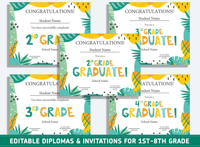 Editable 8th Grade Awards 1st to 8th Grade Diploma - Etsy