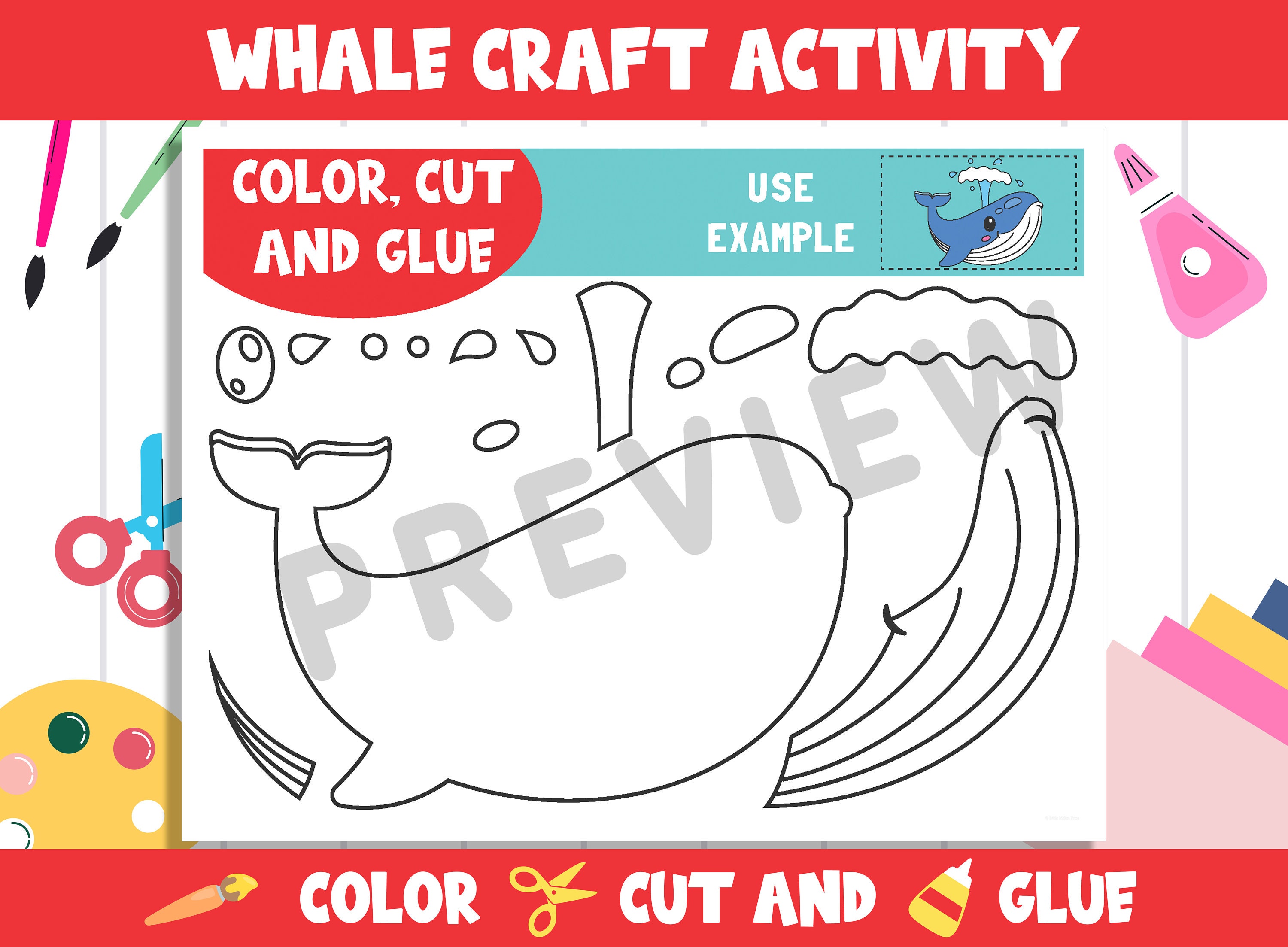 Cute Whale Craft Activity Color, Cut, and Glue for Prek to 2nd Grade ...